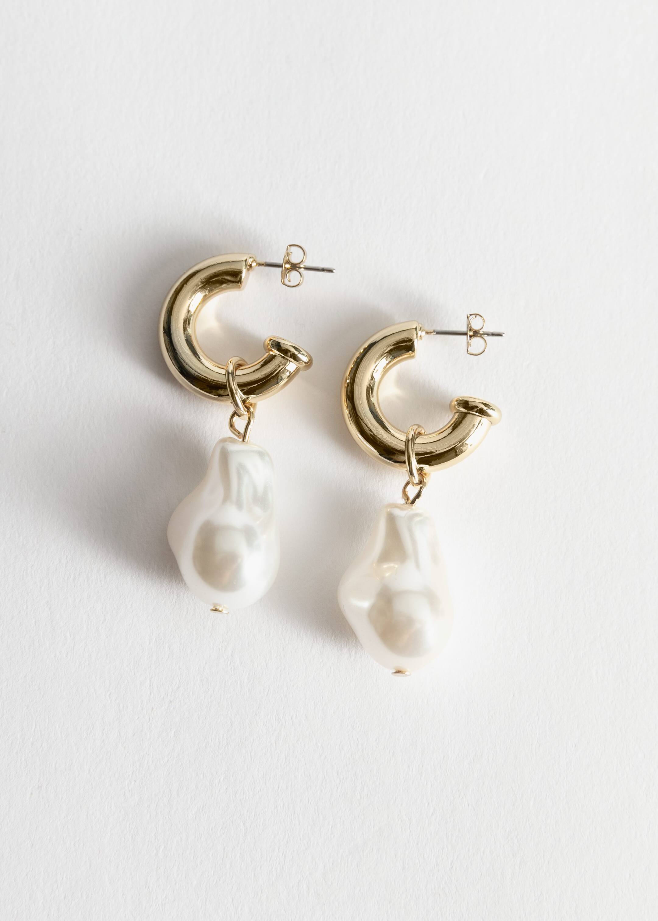 Pearl pendant mini hoop earrings store